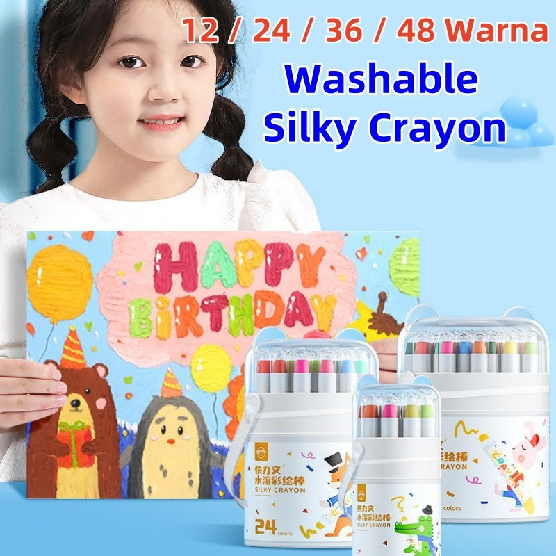 Jual Washable Silky Crayon 24 Warna Colorful Bucket Krayon Mewarnai ...