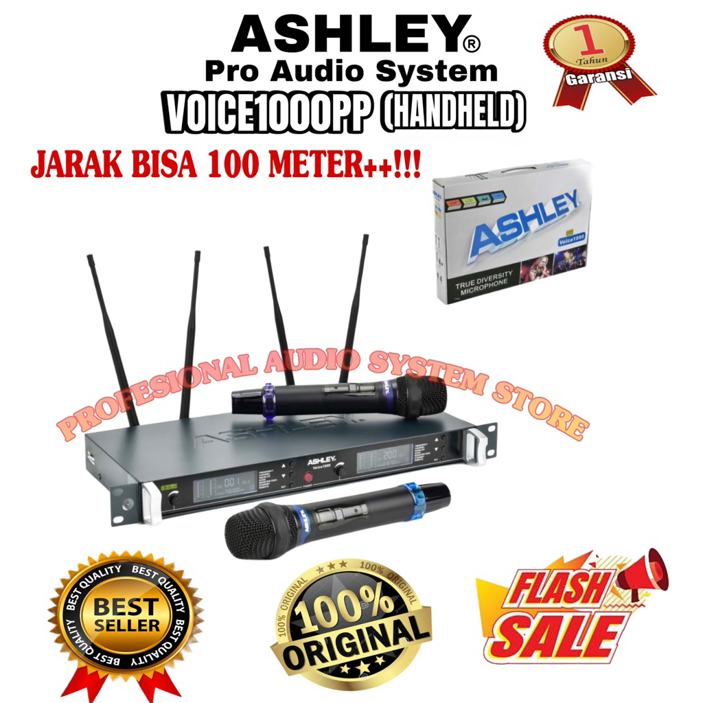 Jual MIC WIRELESS ASHLEY MICROPHONE BISA JARAK 100 METER VOICE1000PP ...