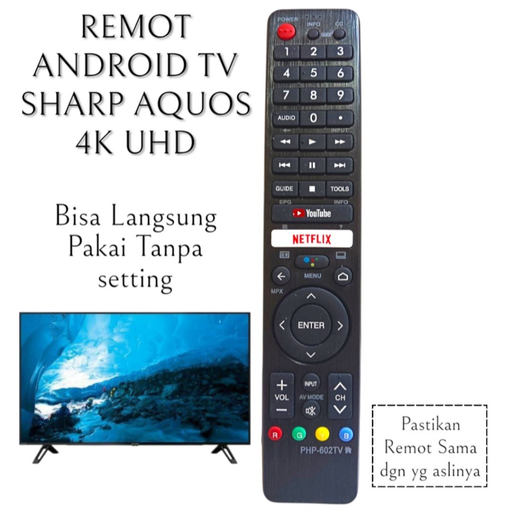 Jual Remot Android Tv SHARP AQUOS 4K UHD Tipe 4T--Sebagai pengganti Remot yg Lama | Shopee Indonesia