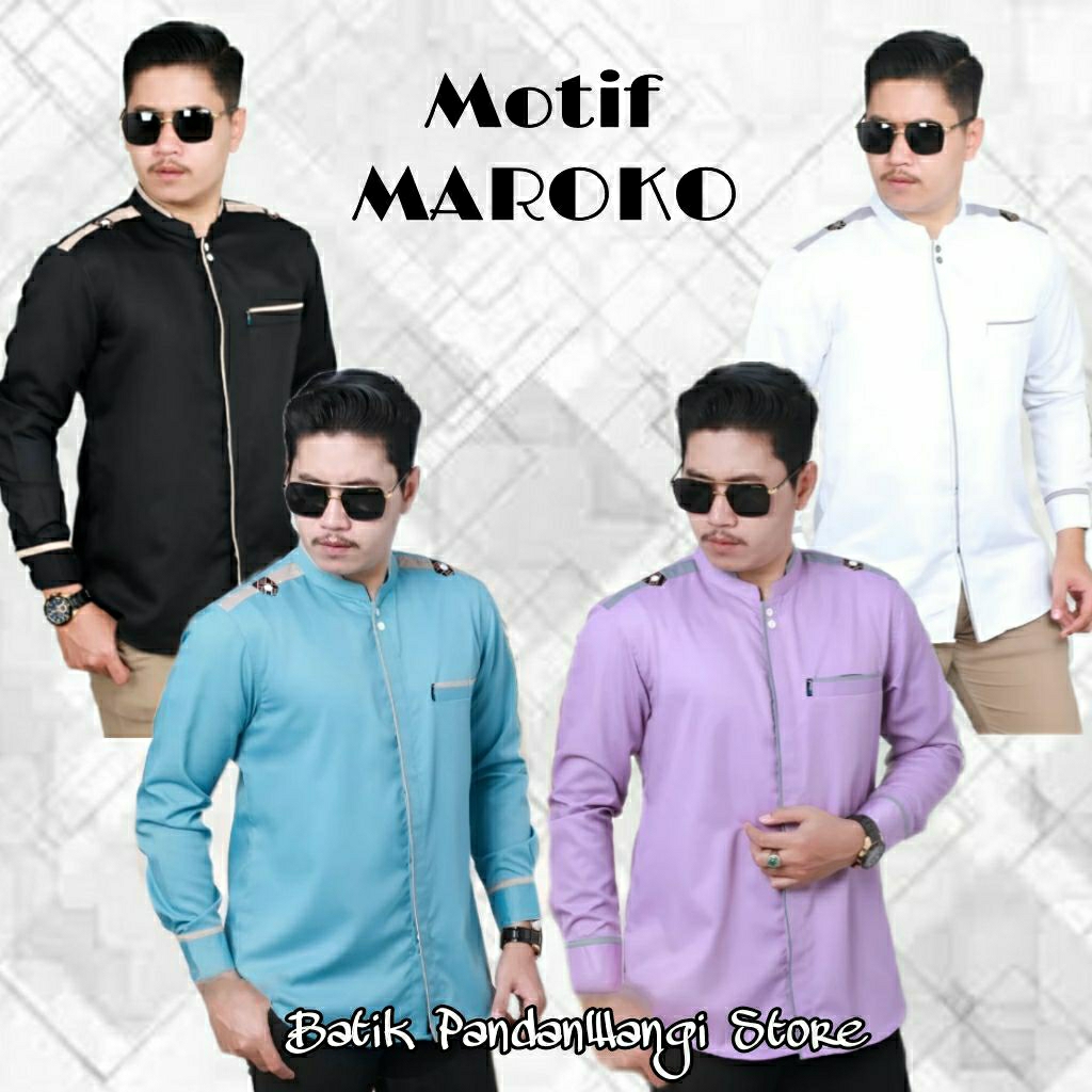 Jual Kemeja Baju Koko Pria Lengan Panjang Motif Maroko Biru Wardah ...