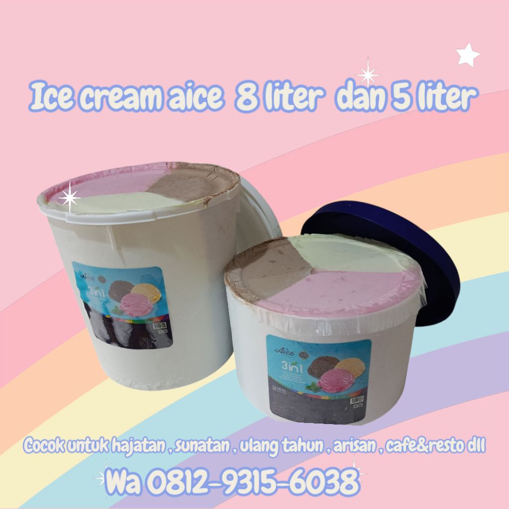 Jual eskrim aice neopolitan ice cream bucket 8 liter es krim emberan ice cream aice 3in1 ice ...