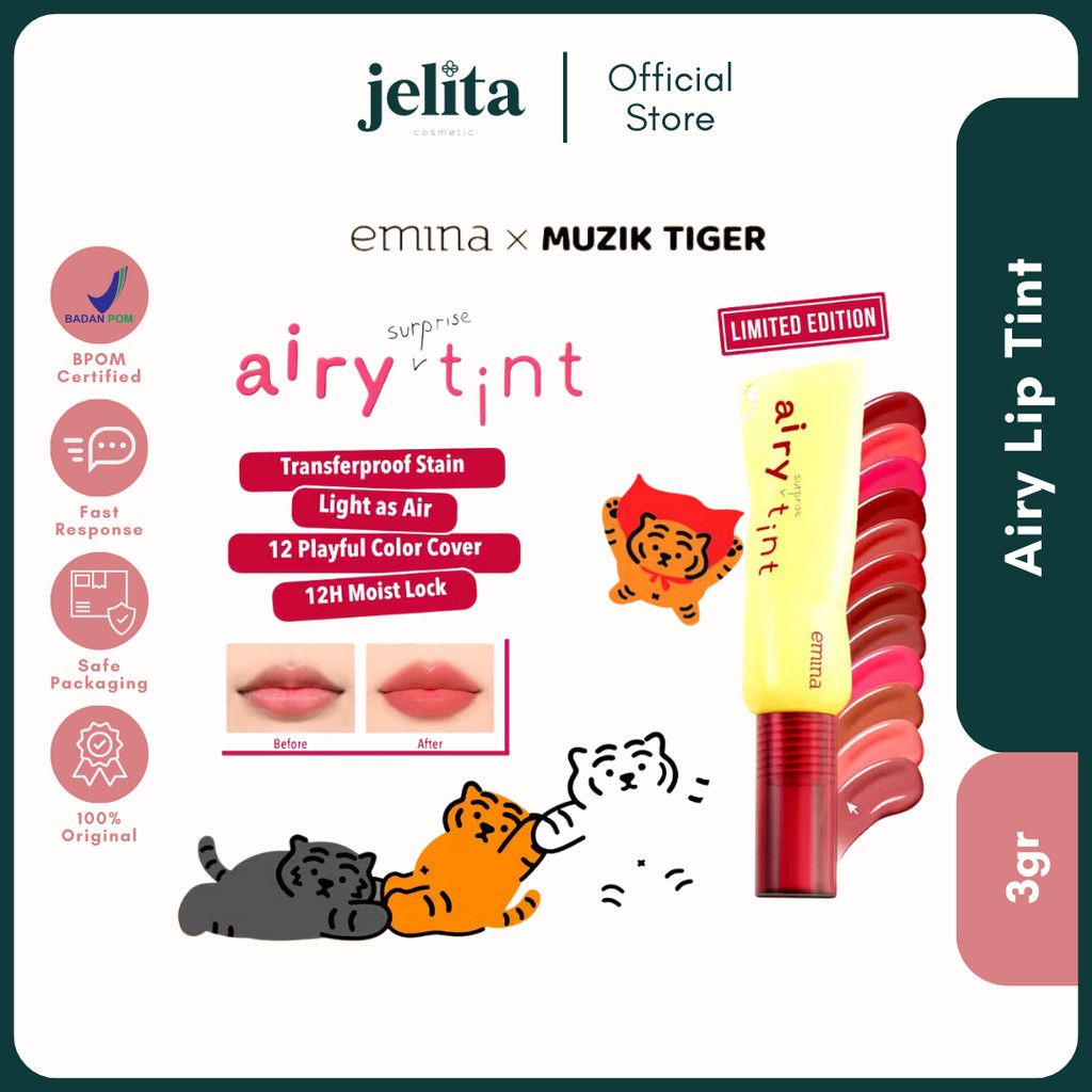 Jual Jelita Cosmetic - Emina Airy Surprise Tint x Muzik Tiger 3gr ...