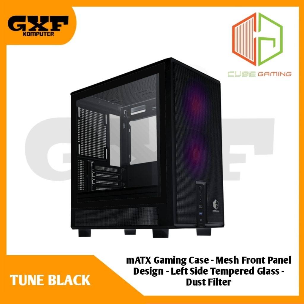 Jual CUBE GAMING TUNE BLACK - mATX Gaming Case - Mesh Front Panel Design - Left Side Tempered ...
