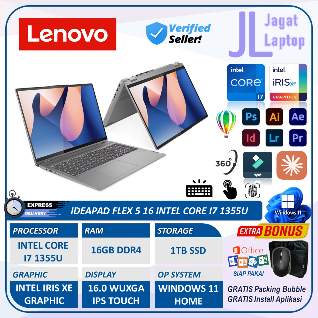 Jual Laptop Lenovo IdeaPad Flex 5 16 Intel Core i7 1355U 16GB Ram 1TB ...