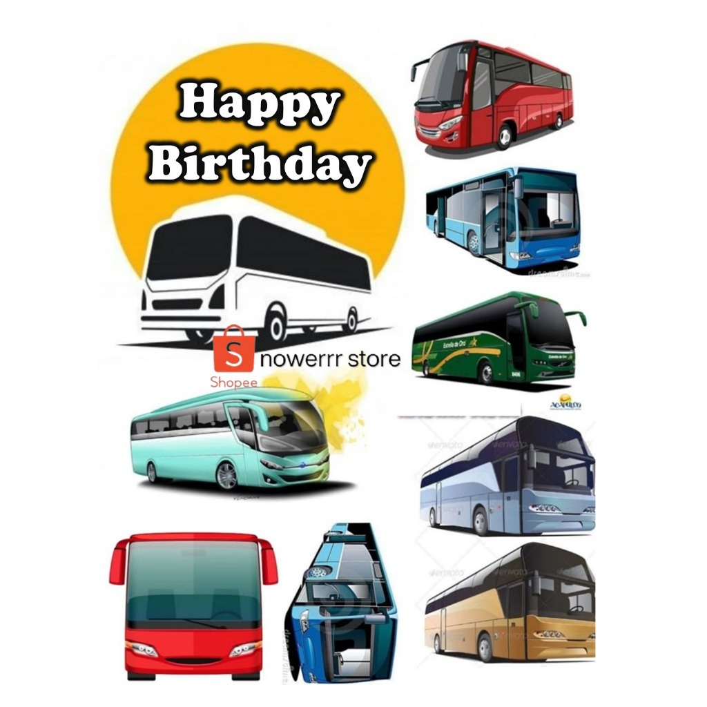 Jual Topper BUS Birthday Custom Nama | Hiasan Kue Tema BUS | BUS TOPPER ...