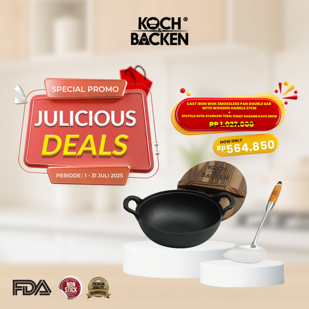 Jual KOCH&BACKEN Buy Cast Iron Wok Smokeless 27cm + Spatula Sutil ...