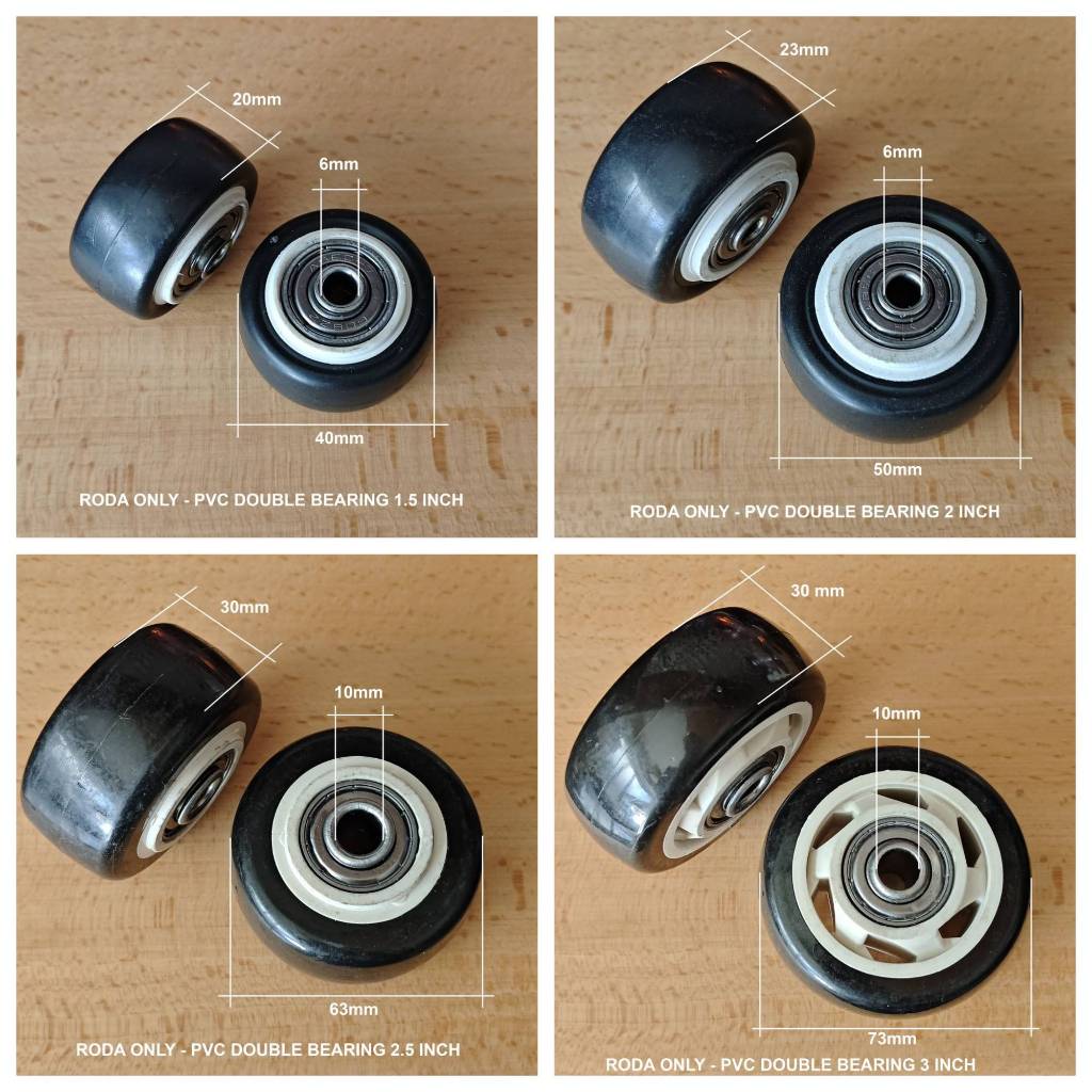 Jual Roda Only - PVC Double Bearing - 1.5 Inch (40mm), 2 Inch (50mm), 2 ...