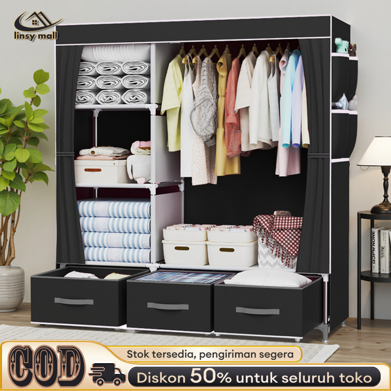 Jual Lemari Pakaian Dengan 3 Laci Lemari Baju Kain Anti Debu Lemari ...