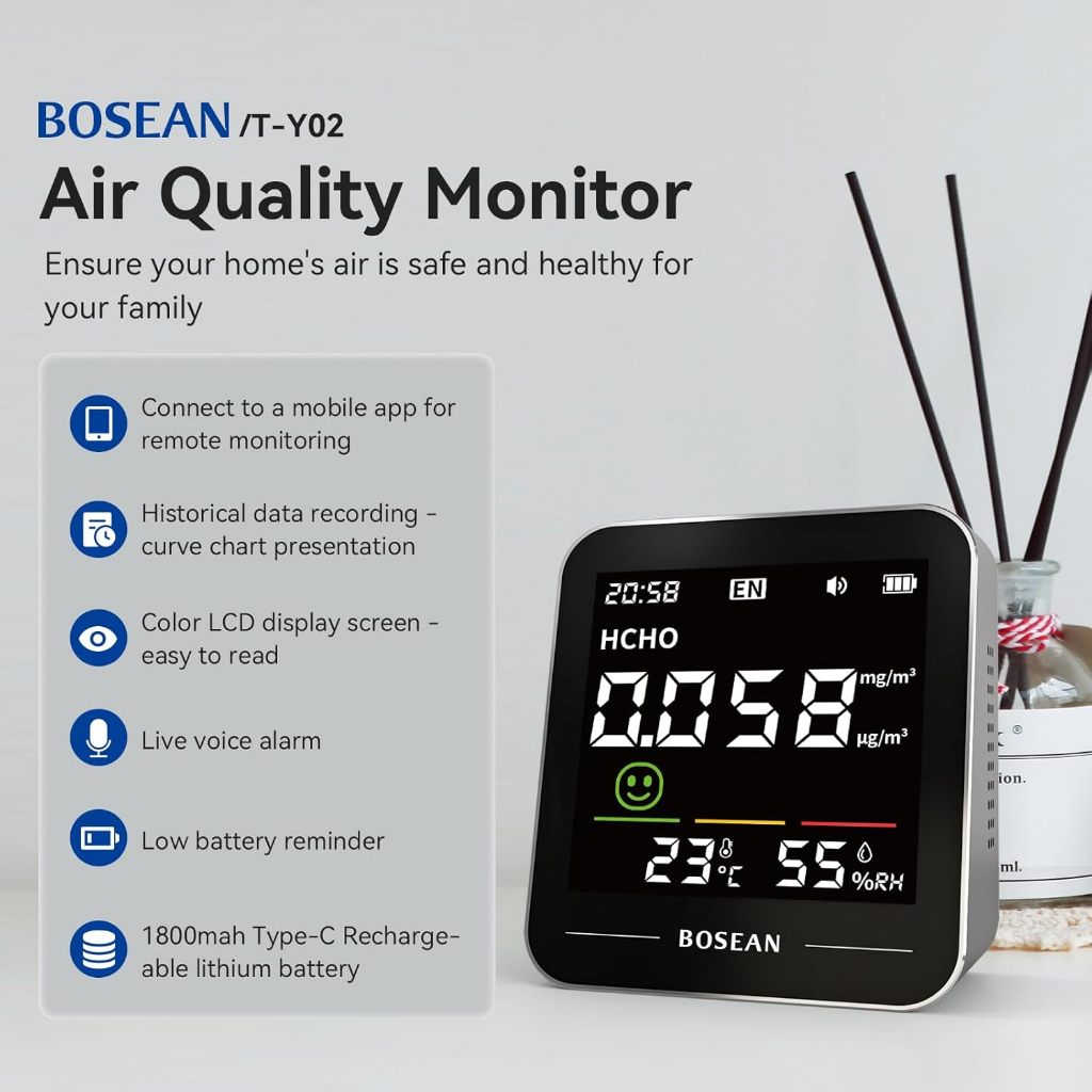Jual BOSEAN Monitor Kualitas Udara 5-in-1 (PM2.5, HCHO, Suhu ...