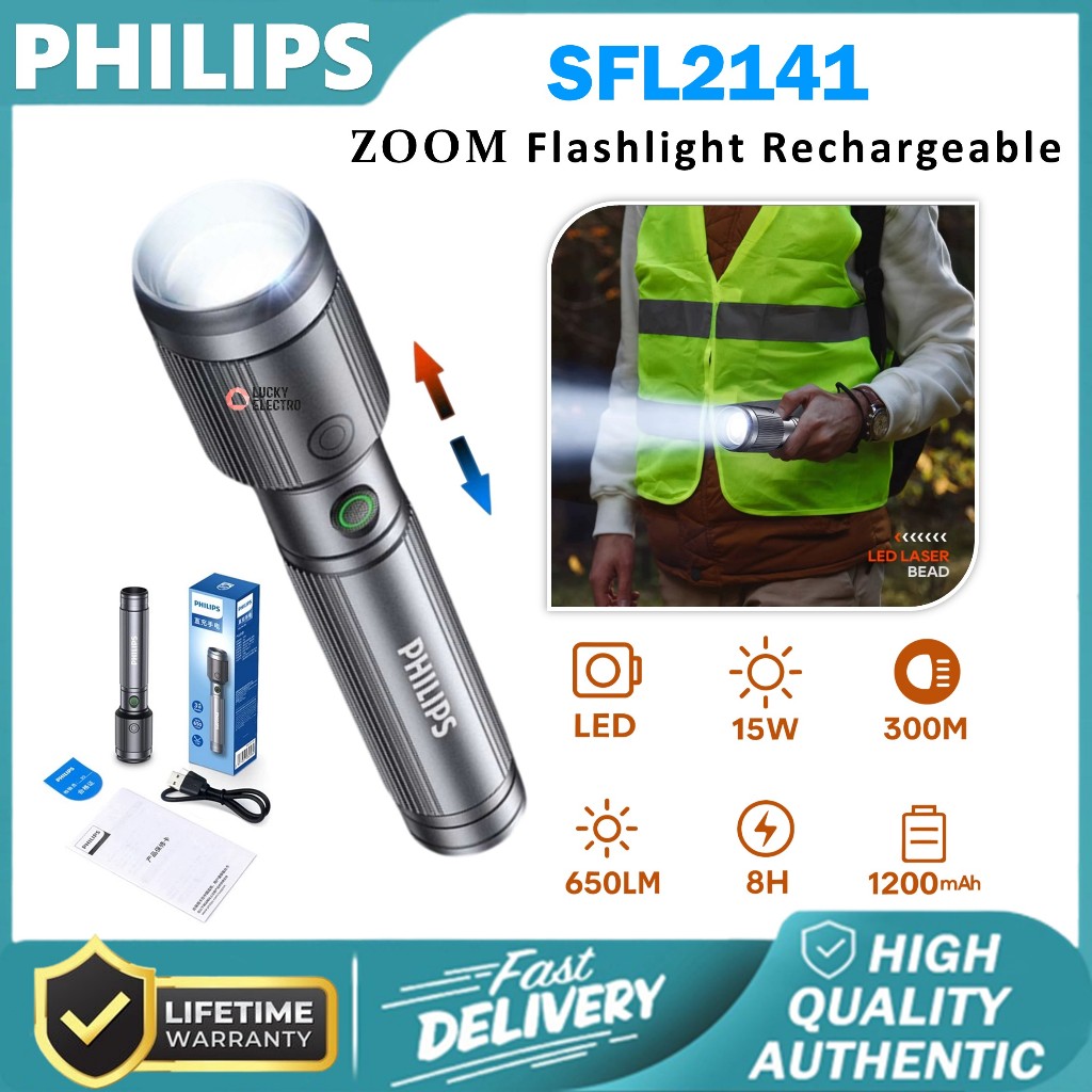 Jual Stok Baru Philips Flashlight SFL2141 Zoom Flashlight Adjustable ...