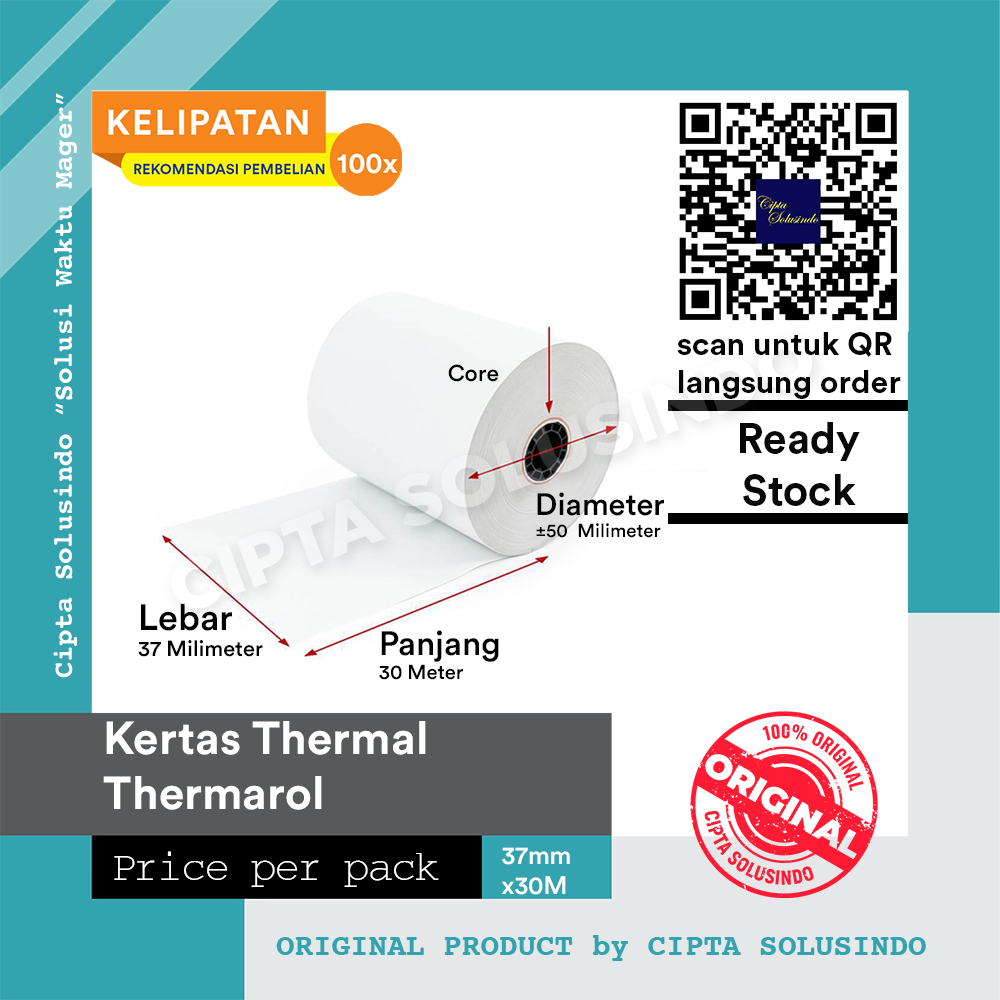 Jual Thermal Paper ( Kertas Thermal ) Thermarol 37mm x 30M (ukuran 37mm ...