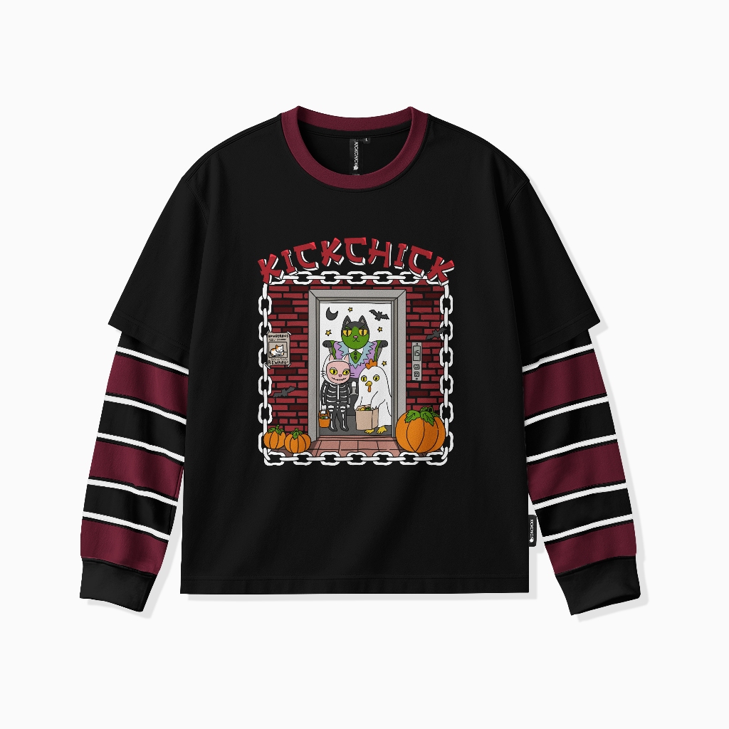 Jual Kickchick Doublesleeve Stripe Fright Night Black Maroon | Kaos ...