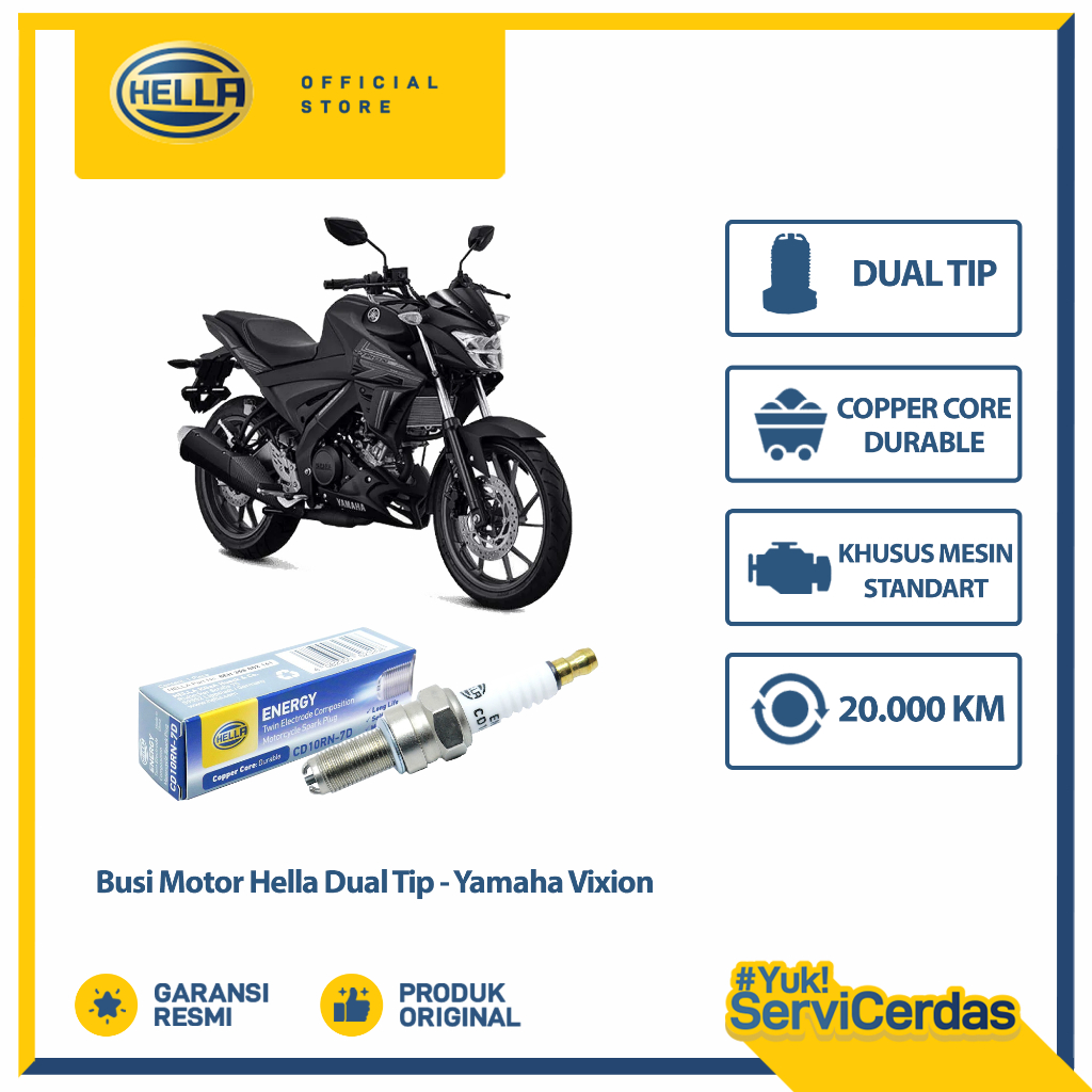 Jual Busi Motor Yamaha Vixion Hella Dual Tip CD10RN-7D - Busi Vixion ...
