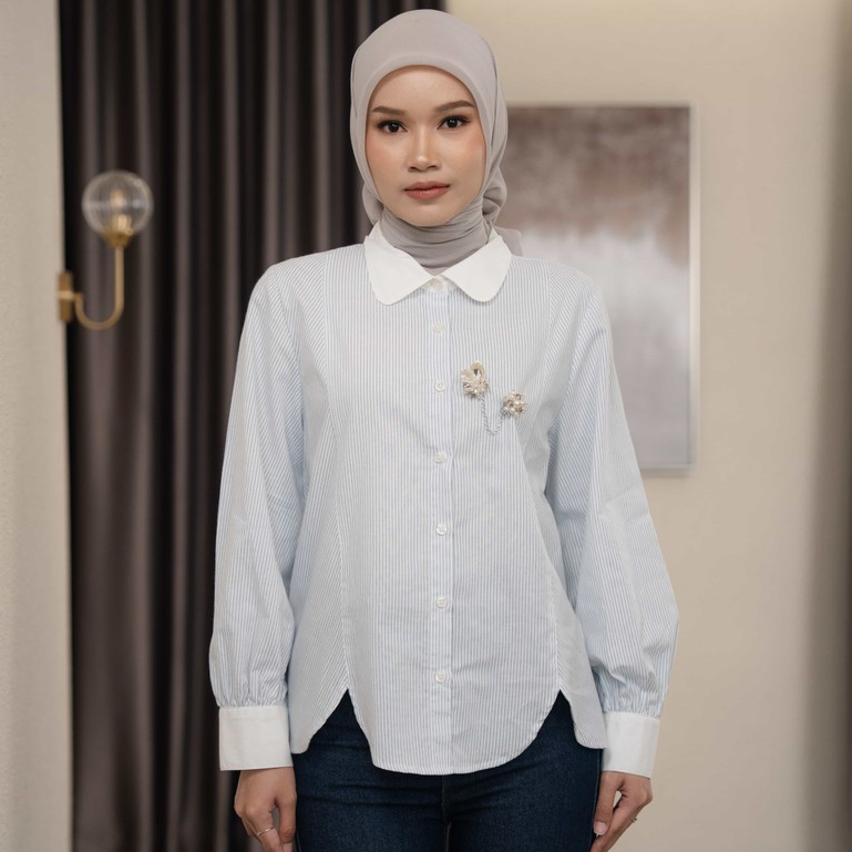 Jual Mayoutfit Kymari Shirt | Kemeja Wanita Katun Stripe Kombi Salur ...