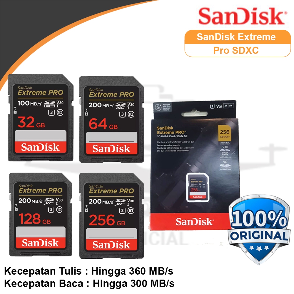Jual SANDISK SDXC 32GB 64GB 128GB 256GB 512GB EXTREME PRO 4K - MEMORY SD CARD SANDISK ORIGINAL ...