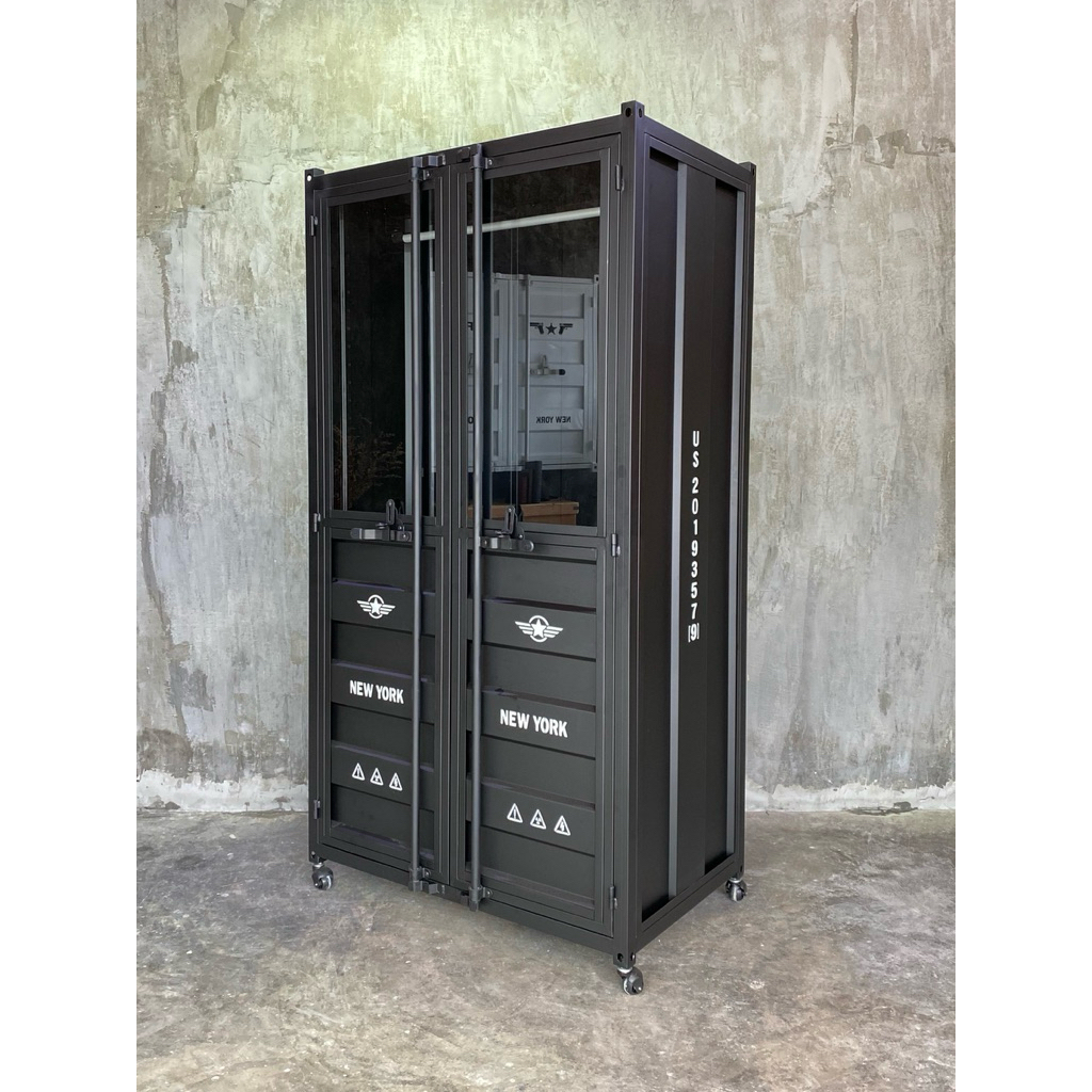 Jual wardrobe container bahan full besi kombinasi kaca UK120x200x55 ...