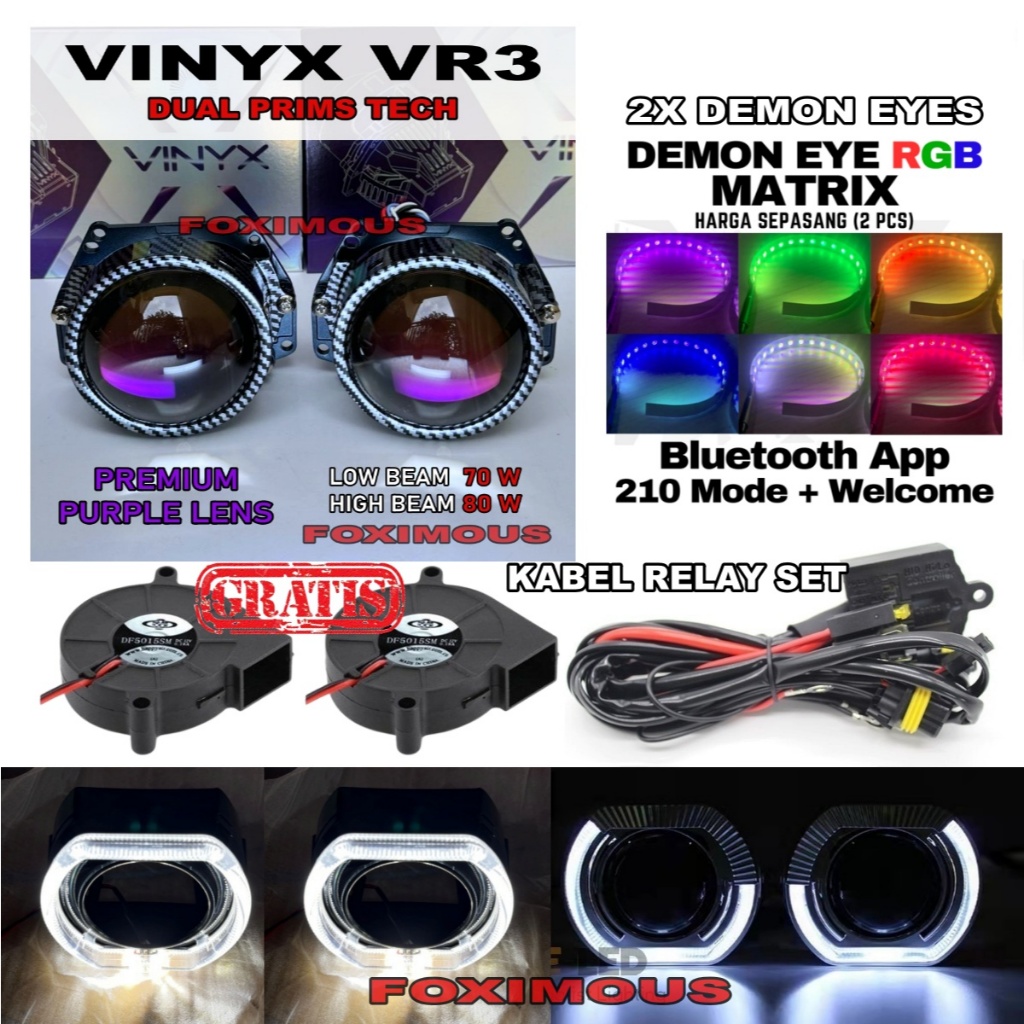 Jual Paket Lengkap Double Biled Vinyx VR3 Gen 2 3 inch Purple Lens Dual ...