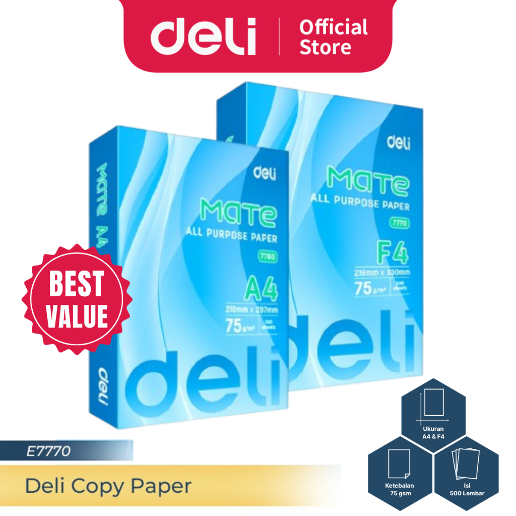 Jual Deli Copy Paper Kertas A4 500 lembar 75 gsm Kertas HVS 1 rim ...