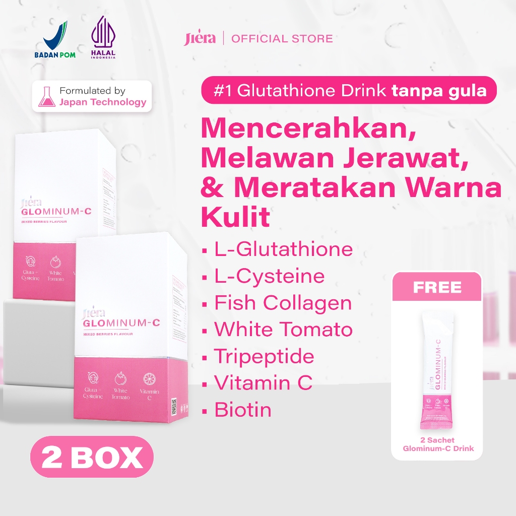 Jual JIERA Glominum-C Drink | Paket 2 BOX FREE 2 Sachet | Minuman Glutathione & Collagen Drink ...