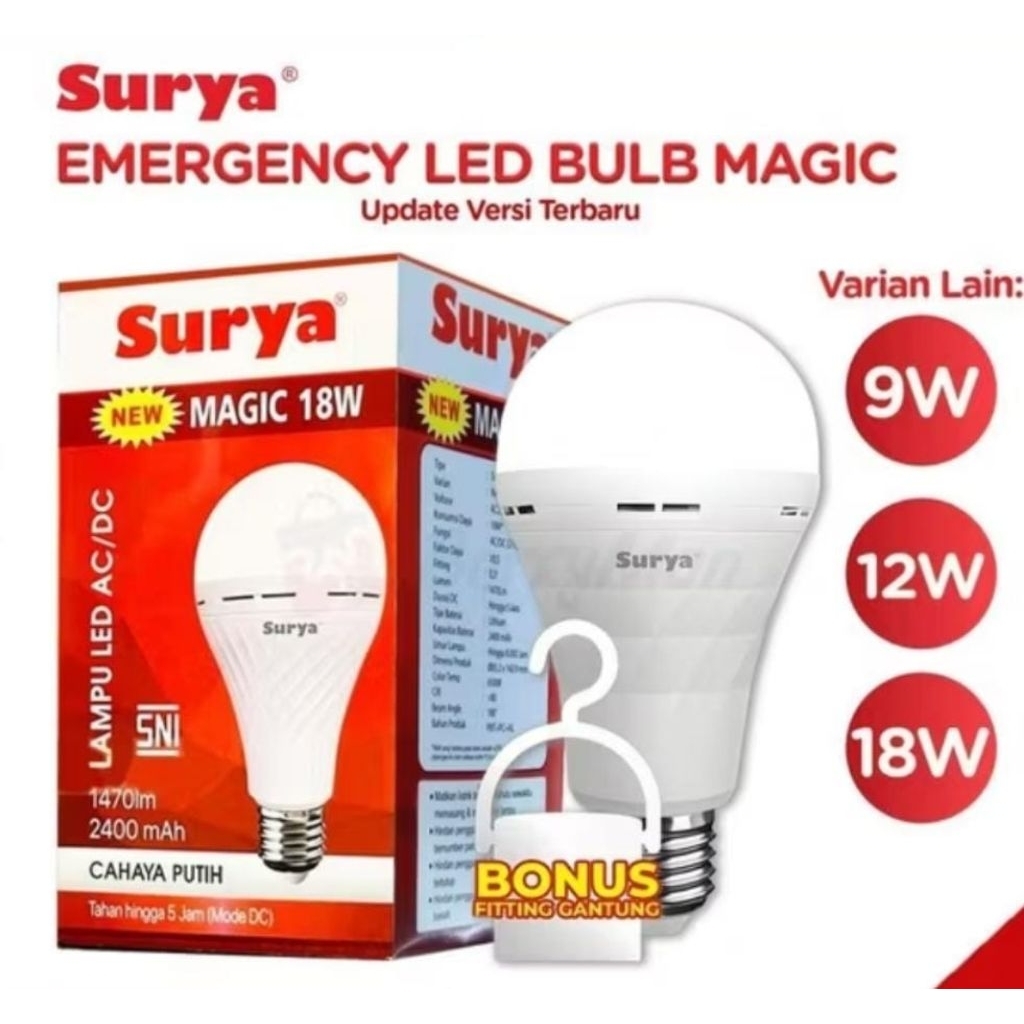 Jual Lampu Emergency LED Bulb Bohlam Surya New Magic AC / DC 9W / 12W / 18W Cahaya Putih ...