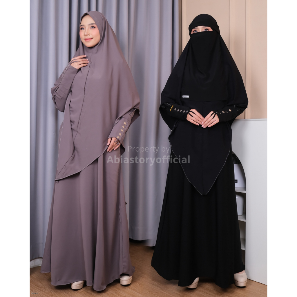 Jual AZURA Abaya Set Hijab Umroh Haji Anti UV Protection S-XL - Abaya Muslimah Casual Polos ...