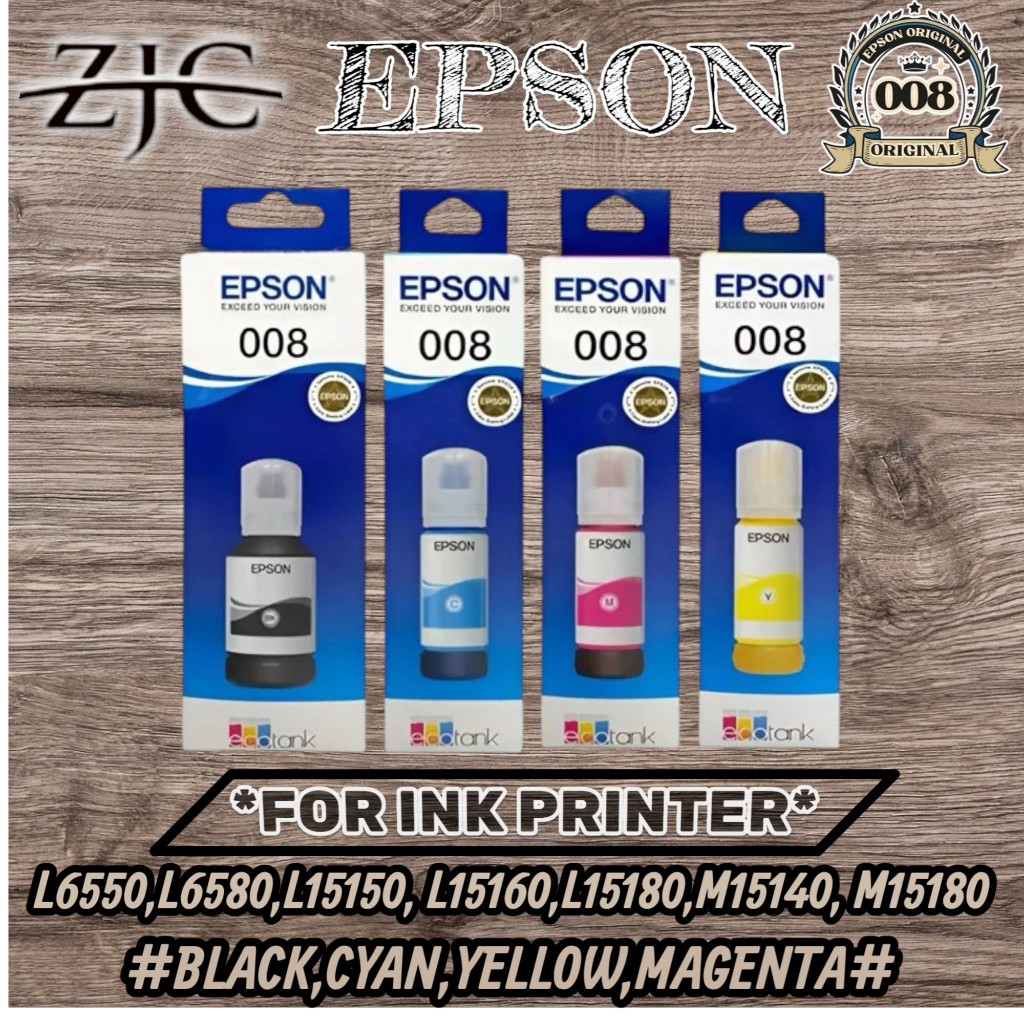 Jual TINTA PRINTER EPSON OO8 VARIAN WARNA(BK,Y,C,M)Original L6550 L6580 ...