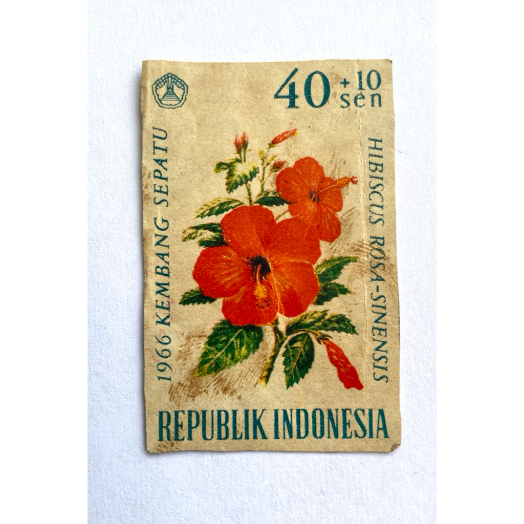 Jual Perangko 40 +10 sen tahun 1966 seri Kembang Sepatu (Hibiscus Rosa ...