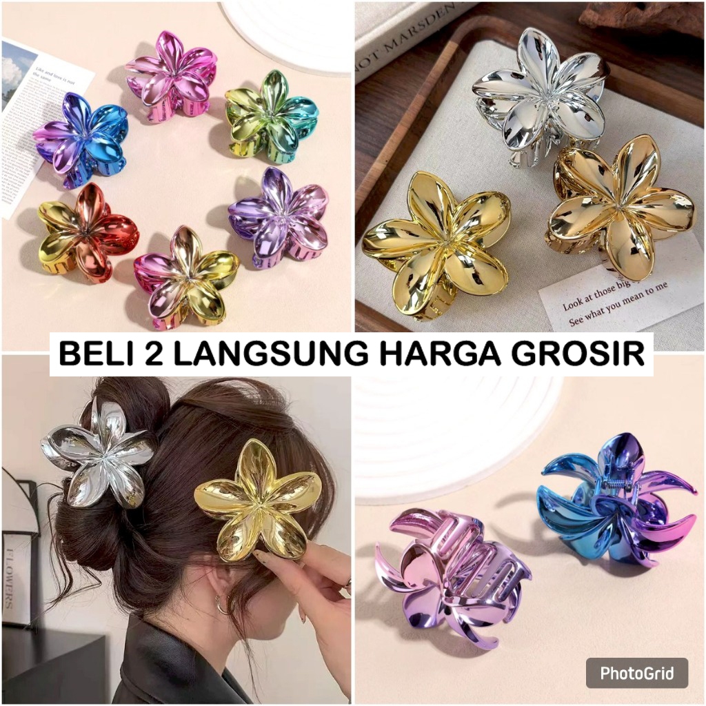 Jual Jepit Bunga Kamboja Warna Gradasi Gold Silver Premium Jedai Rambut ...