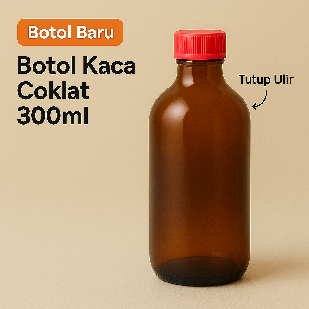 Jual [Botol Baru] Botol Kaca Coklat 300ml + Tutup - Untuk Botol Jamu ...
