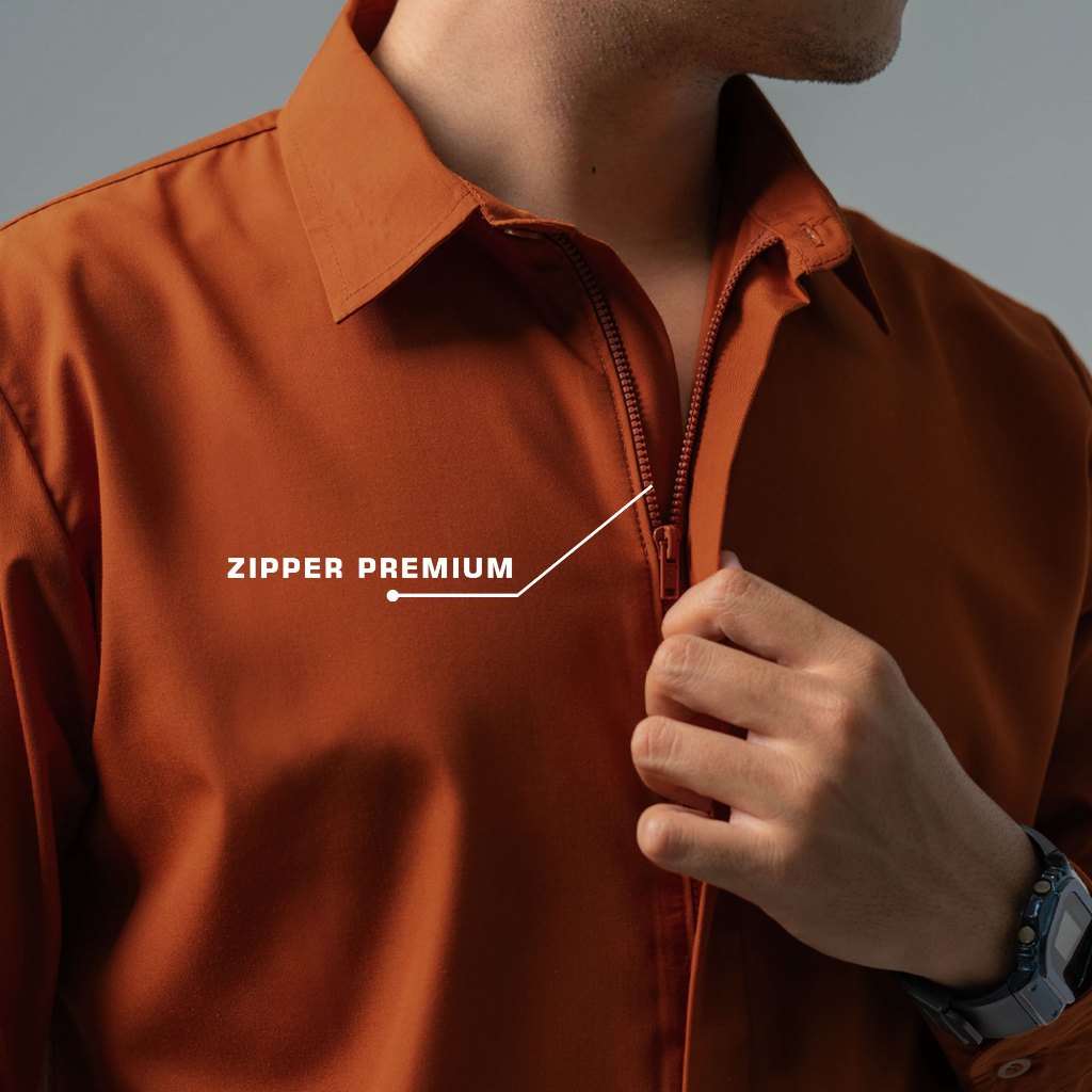 Jual BROGUY Kemeja Zipper Pria Simple Lengan Panjang | Shopee Indonesia