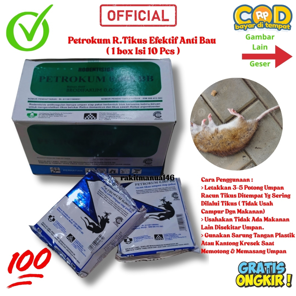 Jual Petrokum Isi 10 Pcs X 100 Gram Racun Tikus Mati Kering (1box Isi ...