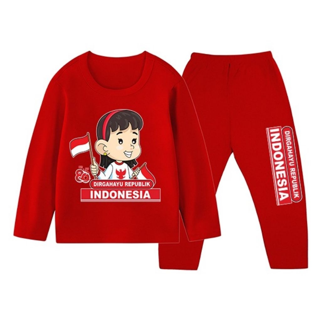 Jual Baju Tidur Gambar 17 Agustus HUT RI Ke-80 Setelan Panjang Anak ...