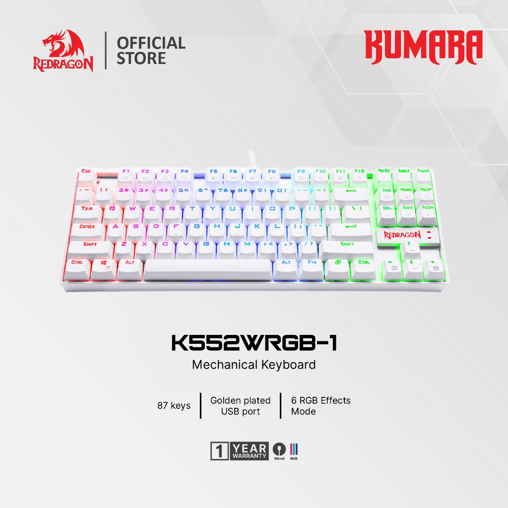 Jual Redragon KUMARA K552 RGB White 87Keys Wired mechanical keyboard ...