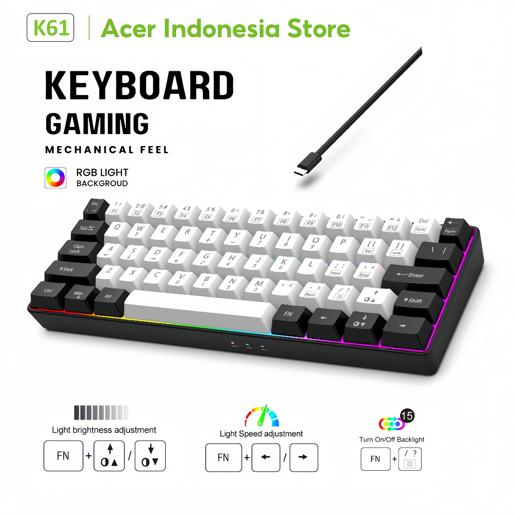 Jual K61 Gaming Keyboard USB Kable RGB, 61 Keys Mini Gaming Keyboard ...