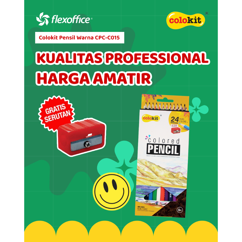 Jual FlexOffice Colokit Pensil Warna Premium CPC-C015 24Pcs/Set gratis ...
