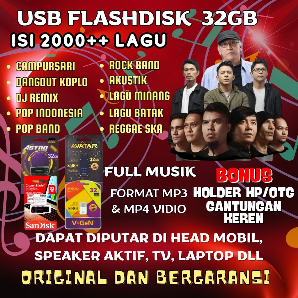 Jual Flash disk Lagu MP3 Dan MP4 32GB Koleksi Lagu Pop Dangdut Rock Nostalgia Religi Bisa Mobil ...