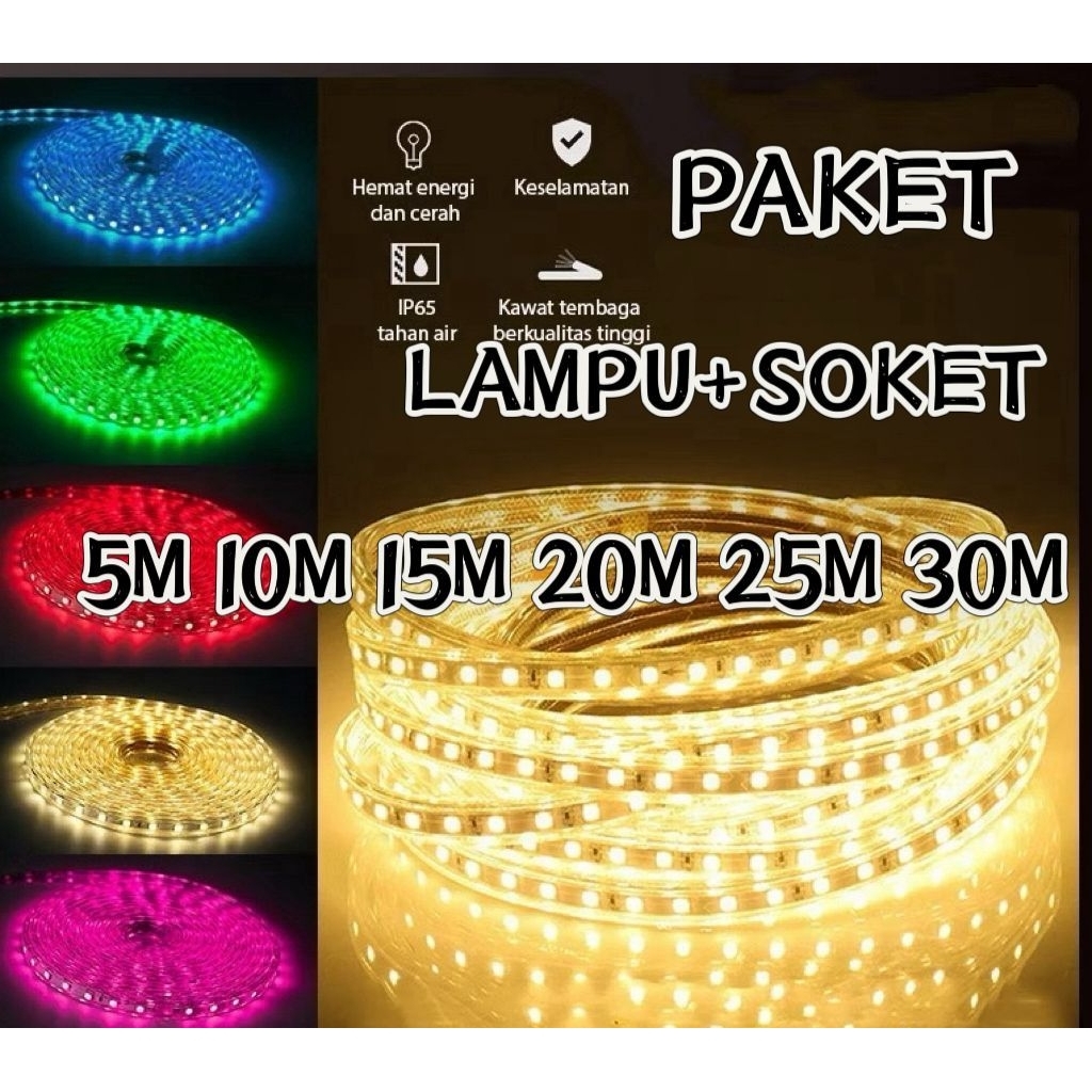 Jual Paket Lampu Strip LED 5050 SMD 5M 10M 15M 20M 25M 30M / Lengkap ...