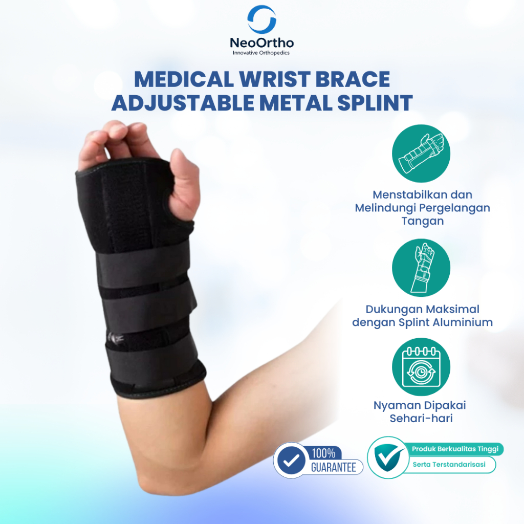 Jual NeoOrtho Medical Wrist Brace Adjustable Metal Splint Penyangga ...