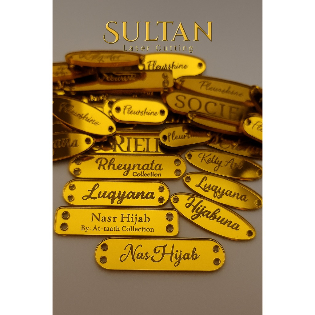 Jual Sultan Laser Label Akrilik EMAS | Label Hijab Branding | Custom ...
