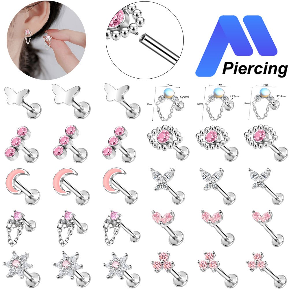 Jual 1 Buah Stainless Steel Lip Piercing Plug-in Style Crystal Lip Stud ...