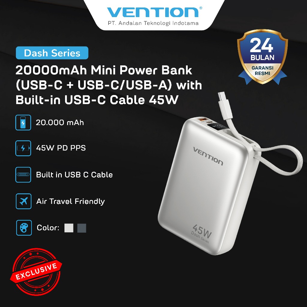 Jual Vention Universal Powerbank Dash Series 10000mAh 20000mAh 35W/45W PD PPS LED Display Built ...