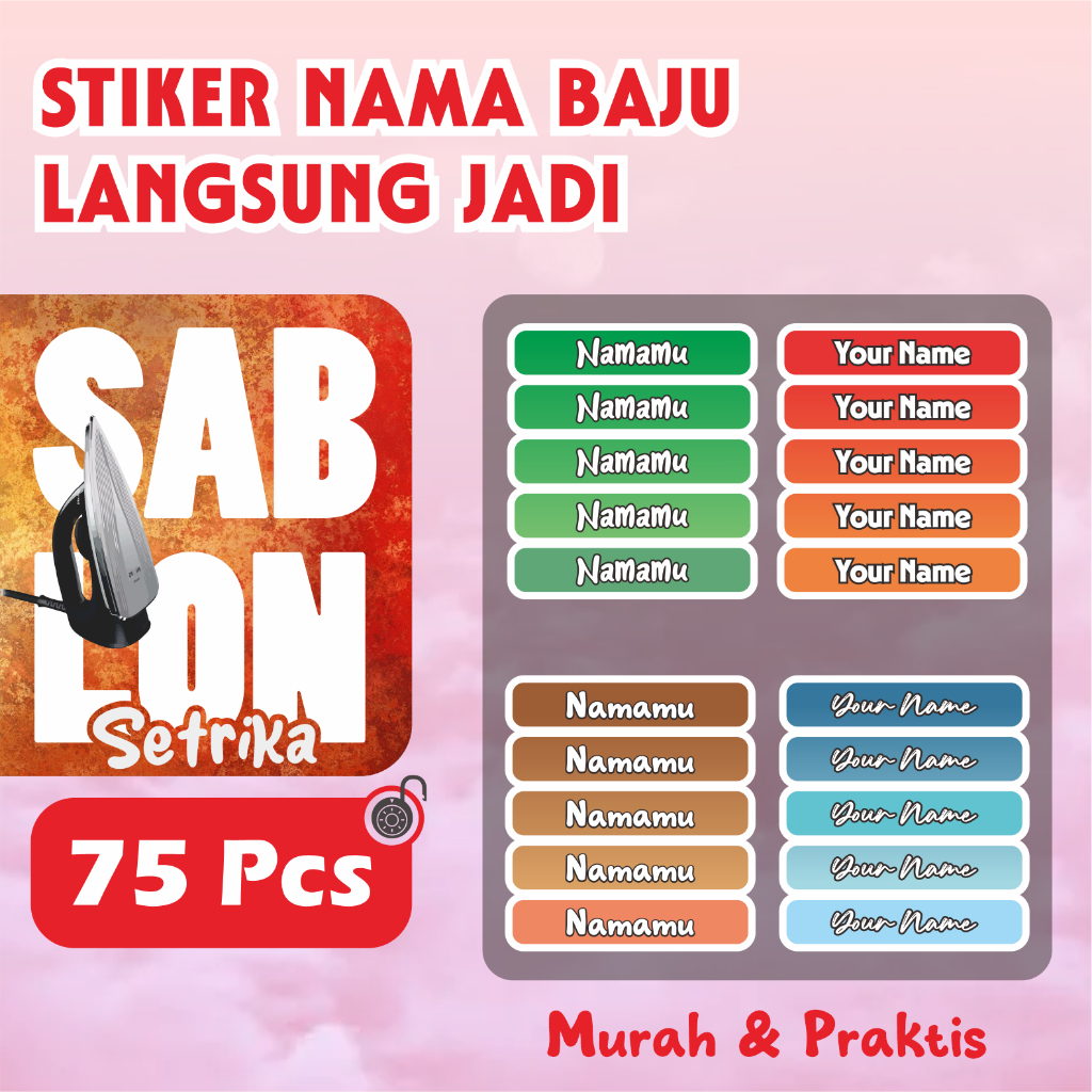 Jual Sticker Label Nama Kain Baju 75 Pcs Kaos Sablon Setrika DTF Iron ...