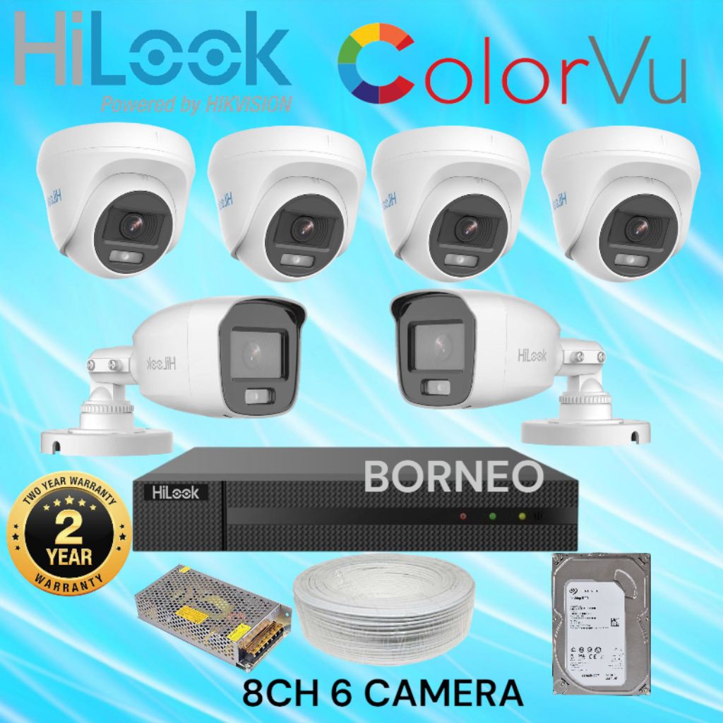 Jual PAKET CCTV 6 KAMERA HILOOK COLORVU 2MP TURBO HD FULL COLOR LENGKAP ...