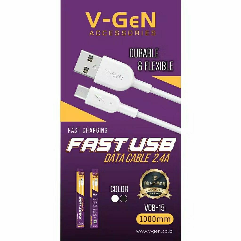 Jual KABEL DATA USB MICRO V-GeN VCB-15 2.4A FAST CHARGING BULAT V-GeN ...