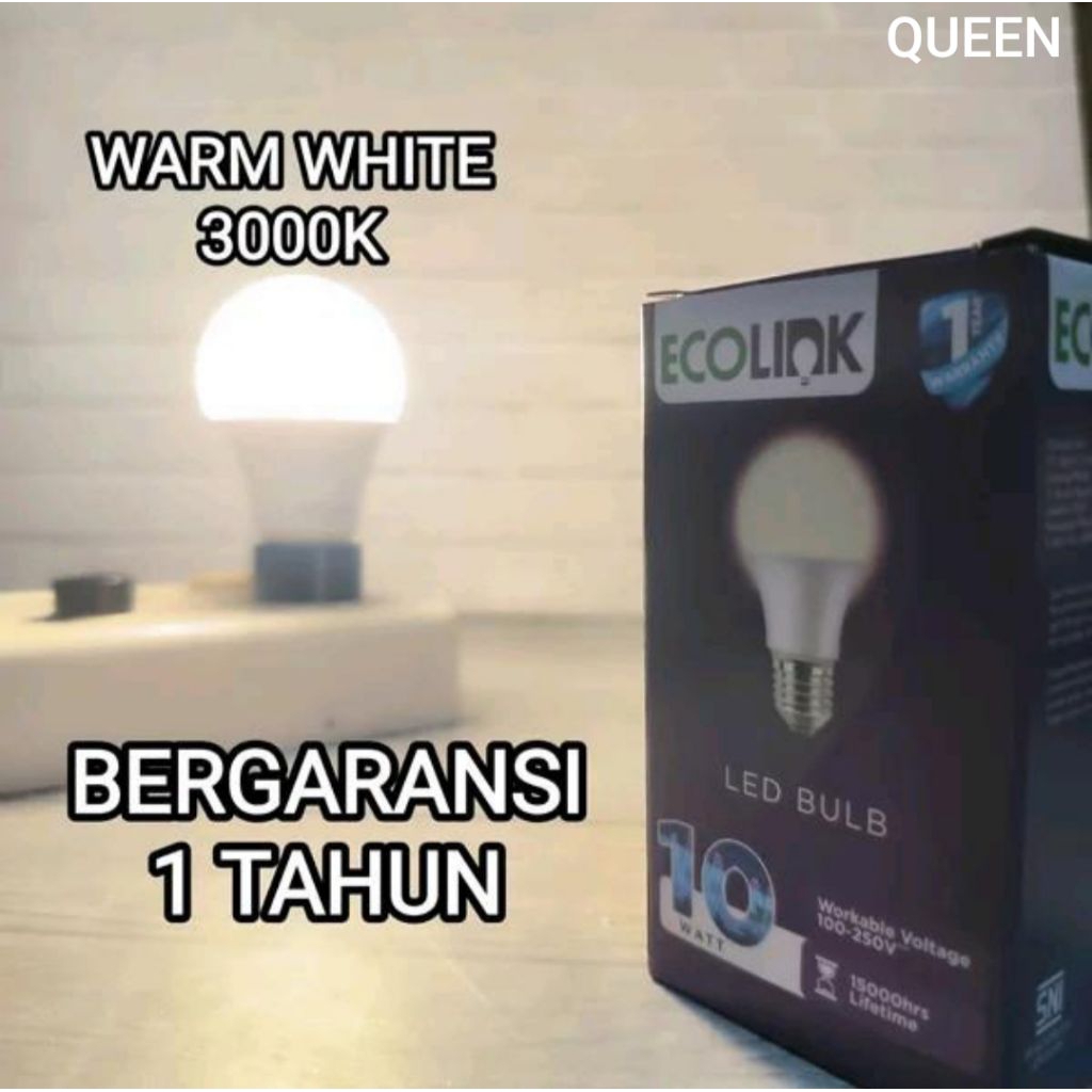 Jual ECOLINK LAMPU LED BULB 10WATT CAHAYA WARM WHITE ( KEKUNINGAN ...