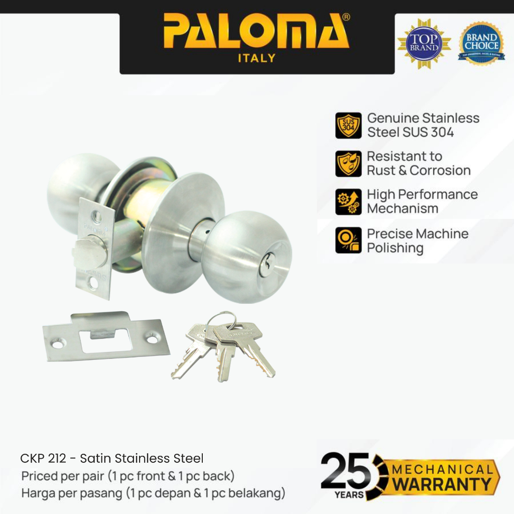 Jual PALOMA CKP 212 Kunci Bulat Kamar Mandi Cylindrical Knob Handle ...