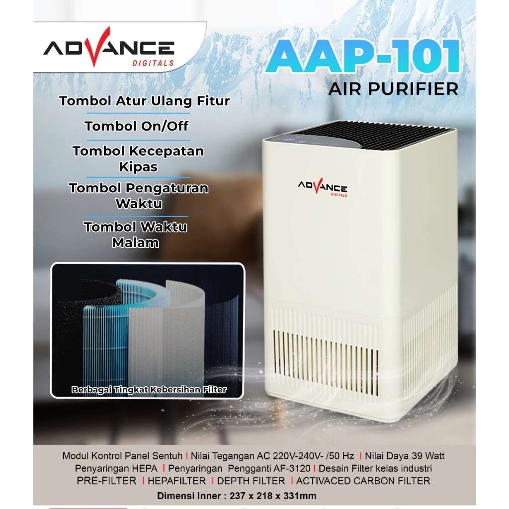 Jual Advance Air Purifier AAP-101 Alat Pembersih Udara Dalam Ruangan Dengan Filter / Air ...