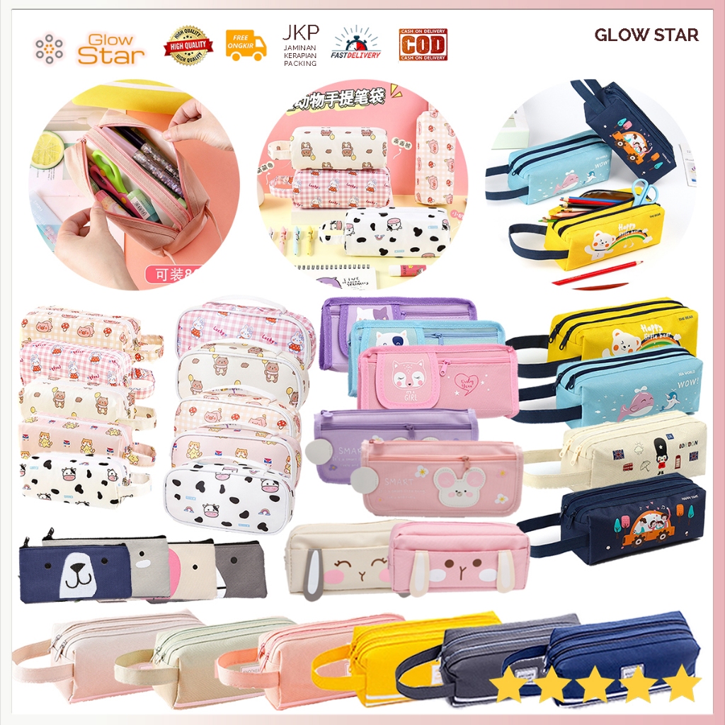 Jual TP1 Kotak Pensil Tepak Lucu Kartun Transparan Sekolah Korea pink ...