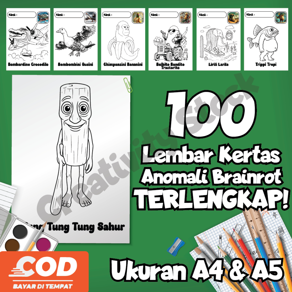 Jual 100 Kertas Gambar Mewarnai Anomali Brainrot Terlengkap / Kertas ...