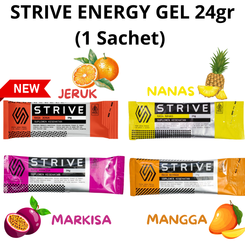 Jual AF STRIVE ENERGY GEL 24g NANAS MARKISA MANGGA supplemen tenaga lari sepeda triathlon GU ...